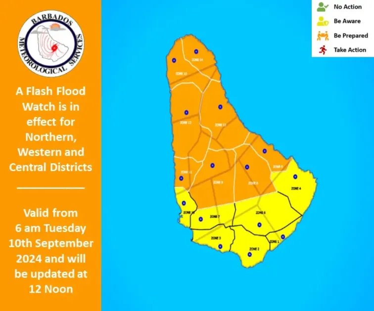 Flash flood watch issued for Barbados, heavy rainfall expected - WIC News